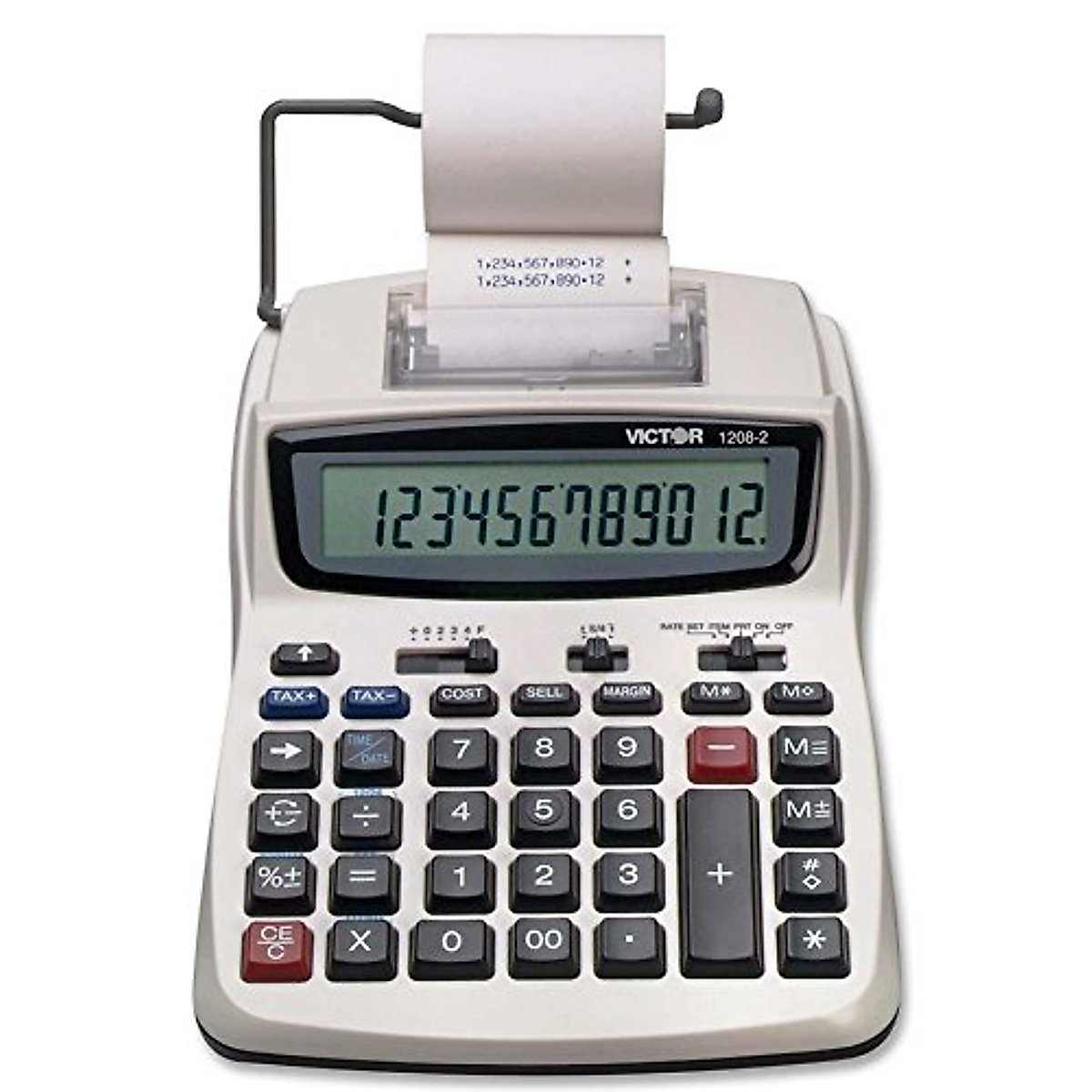 Victor Printing Calculator, 1208-2 Compact and Reliable Adding Machine with 12 Digit LCD Display, Battery or AC Powered, Includes Adapter,White