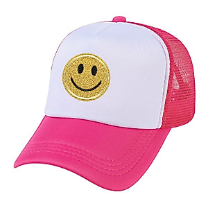 lycycse Smile Face Hat Womens Mesh Neon Trucker Hats with Sequins Smile Patch Preppy Hat Retro Baseball Cap