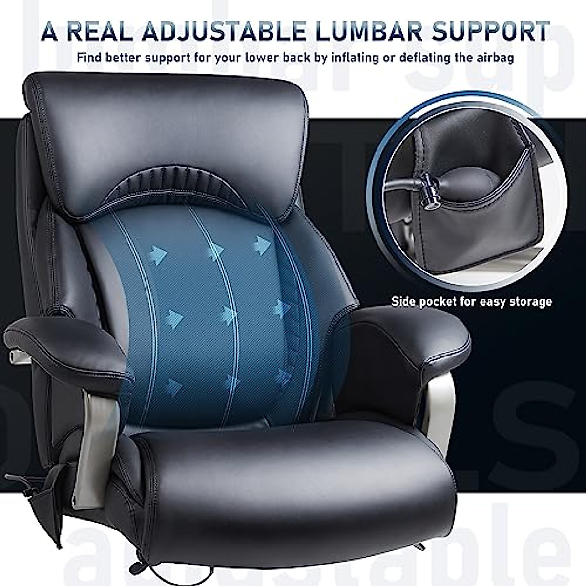 COLAMY Big and Tall Office 500lbs-Heavy Duty Ergonomic Computer Extra Wide Seat, High Back Executive Large Desk Chair with Thick Bonded Leather and Tilt Rock, Adjustable Lumbar Support-Black