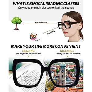OCCI CHIARI Oversized Reading Glasses for Women 2.5 Bifocal Readers with Blue Light 1.0 1.25 1.5 1.75 2.0 2.25 2.5 2.75 3.0 3.5 (Black,2.50)