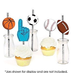 Go, Fight, Win - Sports - Paper Straw Decor - Baby Shower or Birthday Party Striped Decorative Straws - Set of 24