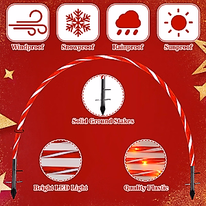 VIHOSE 10ft Christmas Candy Light Arch LED Christmas Outdoor Arches Decor with Flasher Modes Xmas Candy Cane Pathway Markers Lights for Holiday Wedding Yard Lawn Decor(3,Red White)