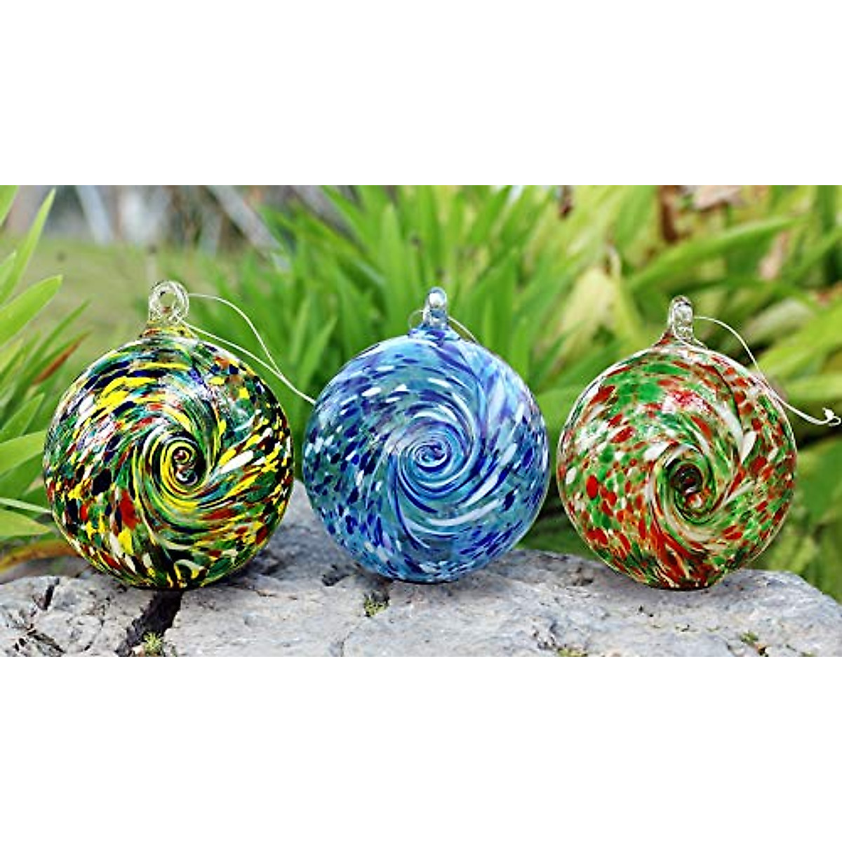 Artisan Crafts and Design 6-Inch Solar Powered Hanging Galaxy Glass Gazing Ball Outdoor Garden Decoration (Aqua-Blue)