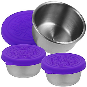 LIFKOME 3pcs Stainless Steel Sauce Cups with Silicone Lids Condiment and Dipping Sauce Cups Salad Dressing Container To Go For Lunch Boxes Picnics