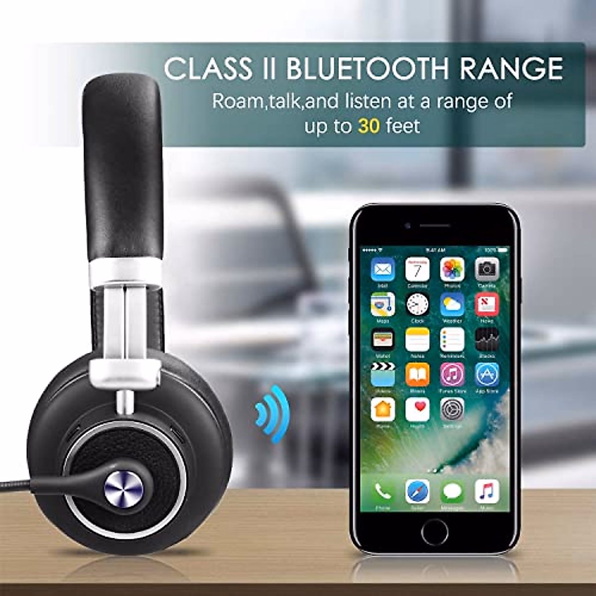 SILK SOUNDZ BH-M91 Bluetooth Wireless Headset, Trucker & Office Bluetooth Headset with Microphone, Mute Button, 24 Hours Working Time, for Cell Phone, Laptop, & Business Office Phone.