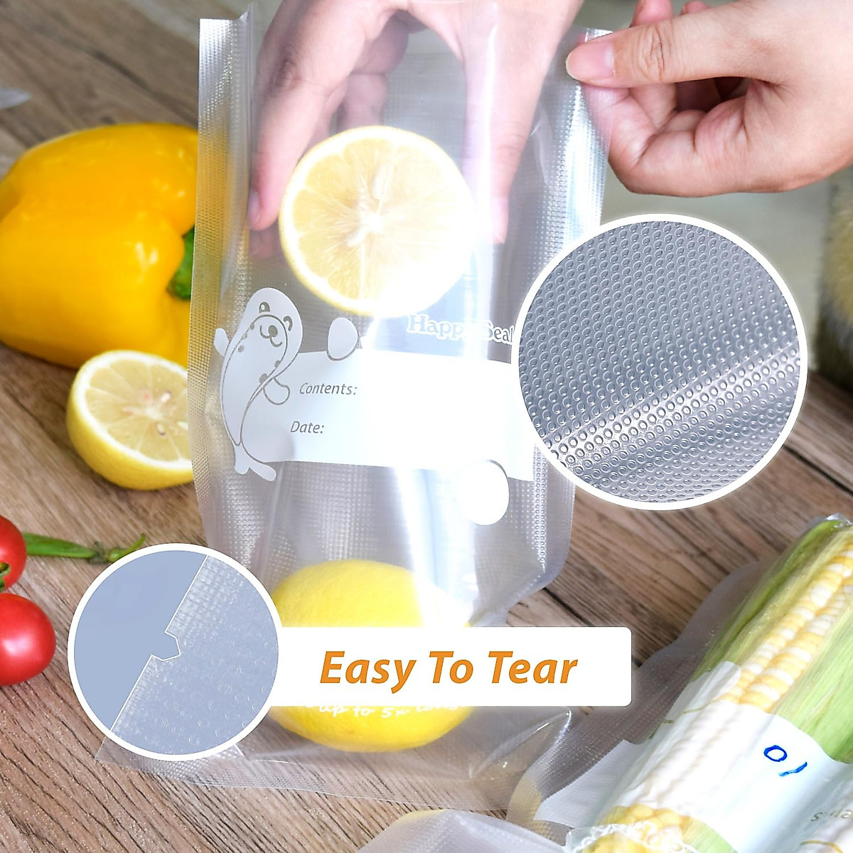 Happy Seal Vacuum Sealer Bags 6" x 10" 130 Pint Size for Food, Pre-cut Food Saver Airtight Vac Storage, Meal Prep or Sous Vide, Commercial Grade Vacuum Seal Freezer Bags