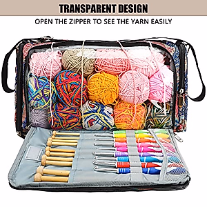 Looen Crochet Bag, Yarn Storage Tangle Free with Yarn Hole, Knitting Bag for Crochets Bamboo Knitting Needles and Yarns(Orange Cashew)