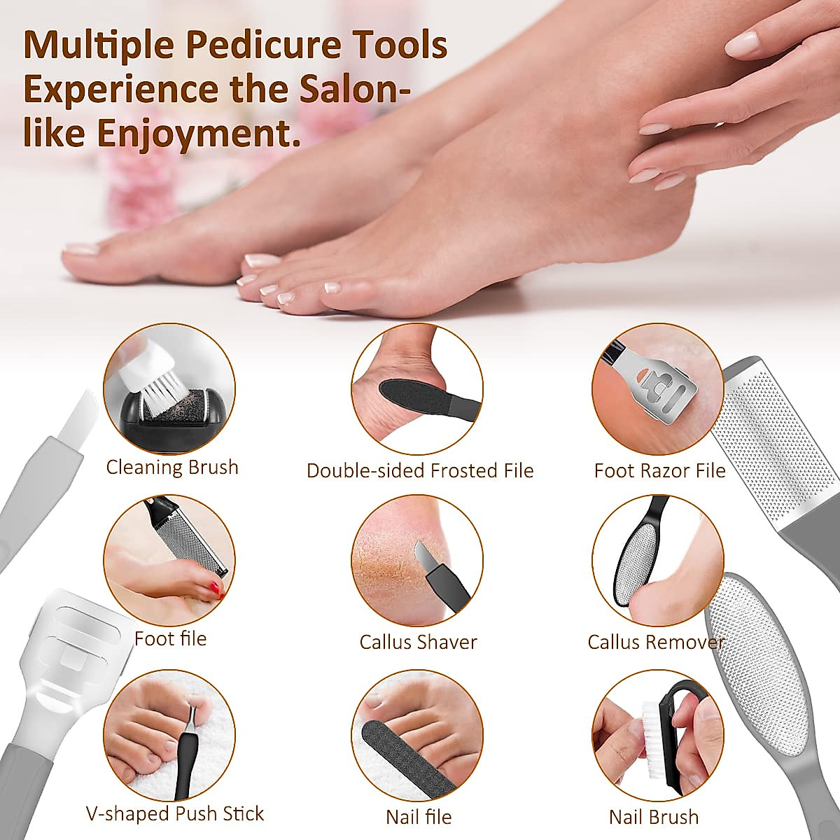 Electric Callus Remover for Feet,Rechargeable Foot File Hard Skin Remover,Waterproof 14 in1 Professional Pedicure Kit for Cracked Heels &Dead Skin,with 3 Roller Heads 2 Speed, Battery Display