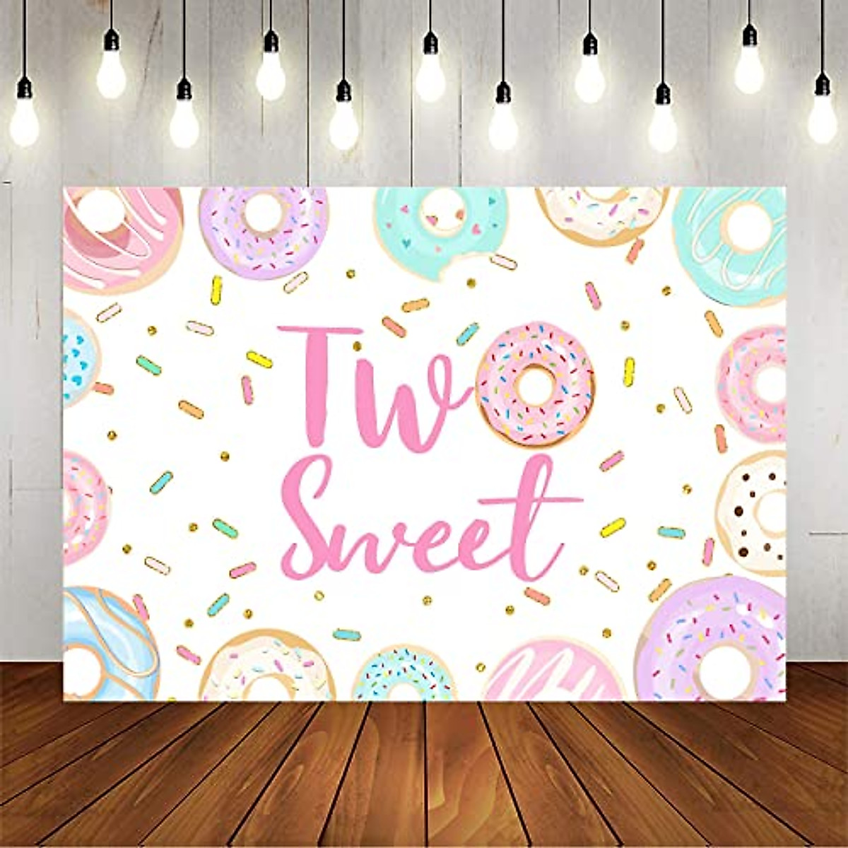 Avezano Two Sweet Donut Birthday Backdrop Sweet Donut Second Birthday Party Background 7x5ft Vinyl Sprinkles Donut Themed Birthday Party Decorations Backdrops for Girls