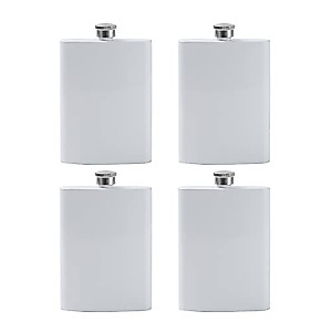 PYD Life Sublimation Stainless Steel Hip Flask Blanks White 8 OZ for Liquor,Leakproof Drinking Camping Pocket Wine Flask,Christmas Birthday Gifts 4 Pack