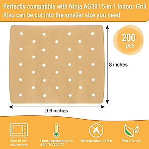 BYKITCHEN 200pcs Air Fryer Liners for Ninja AG301 Foodi 5-in-1 Indoor Grill, Perforated Air Fryer Disposable Paper Liner for Ninja Foodi Air Fryer, Ninja Foodi Grill Accessories