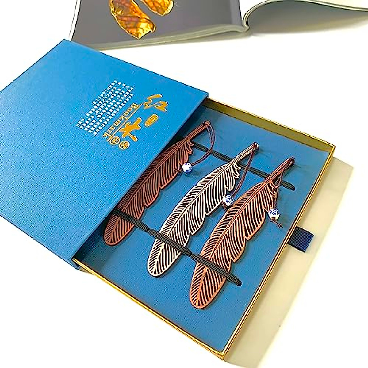 Zllada Wood Feather Bookmarks - 4 Pieces Wooden Bookmarks for Women Men