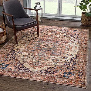 Bloom Rugs Washable 9' x 12' Rug - Beige/Terracotta Traditional Area Rug for Living Room, Bedroom, Dining Room, and Kitchen - Exact size: 9' x 12'
