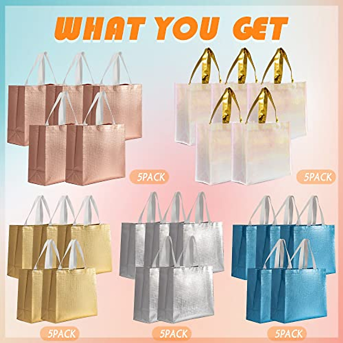 25Pcs Large Gift Bags for Present Birthday Party Wedding Reusable Gift Bag Gold Rose Gold Blue Silver Giant Gift Bags Cloth Non-woven Fabric Gift Bags Bulk for Christmas Present Wrapping Big Size 12.59 x 4.72 x 11 Inch