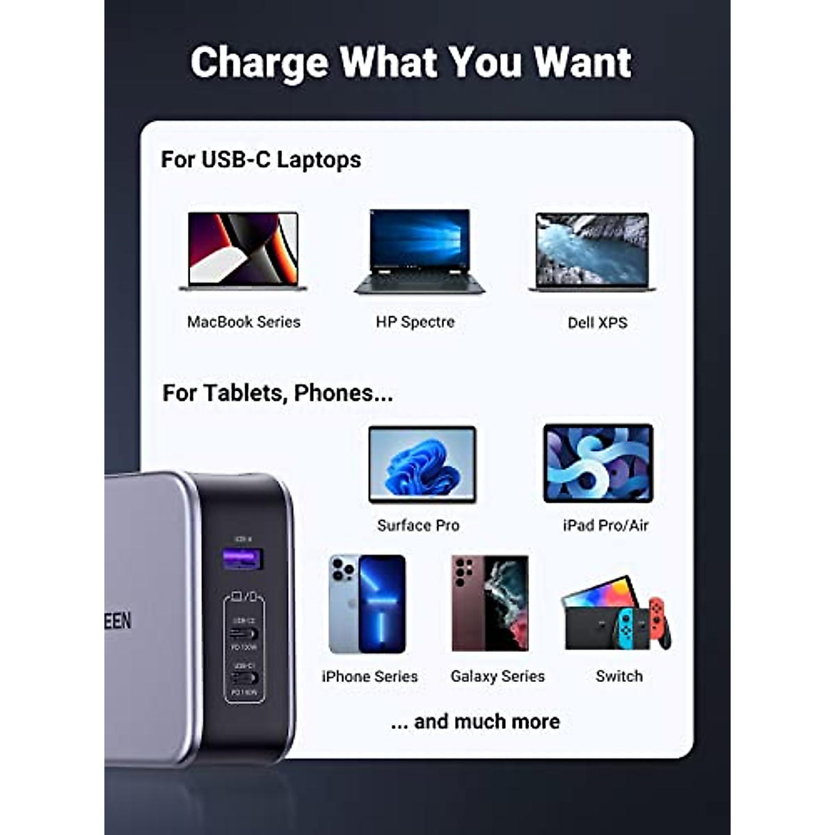 UGREEN 140W USB C Charger, Mac Book Pro Charger Foldable Nexode PD3.1 PPS 3-Port Fast GaN Laptop Wall Charger Power Adapter Compatible with MacBook Pro 16'', Dell XPS, Chromebook (with 240W Cable)