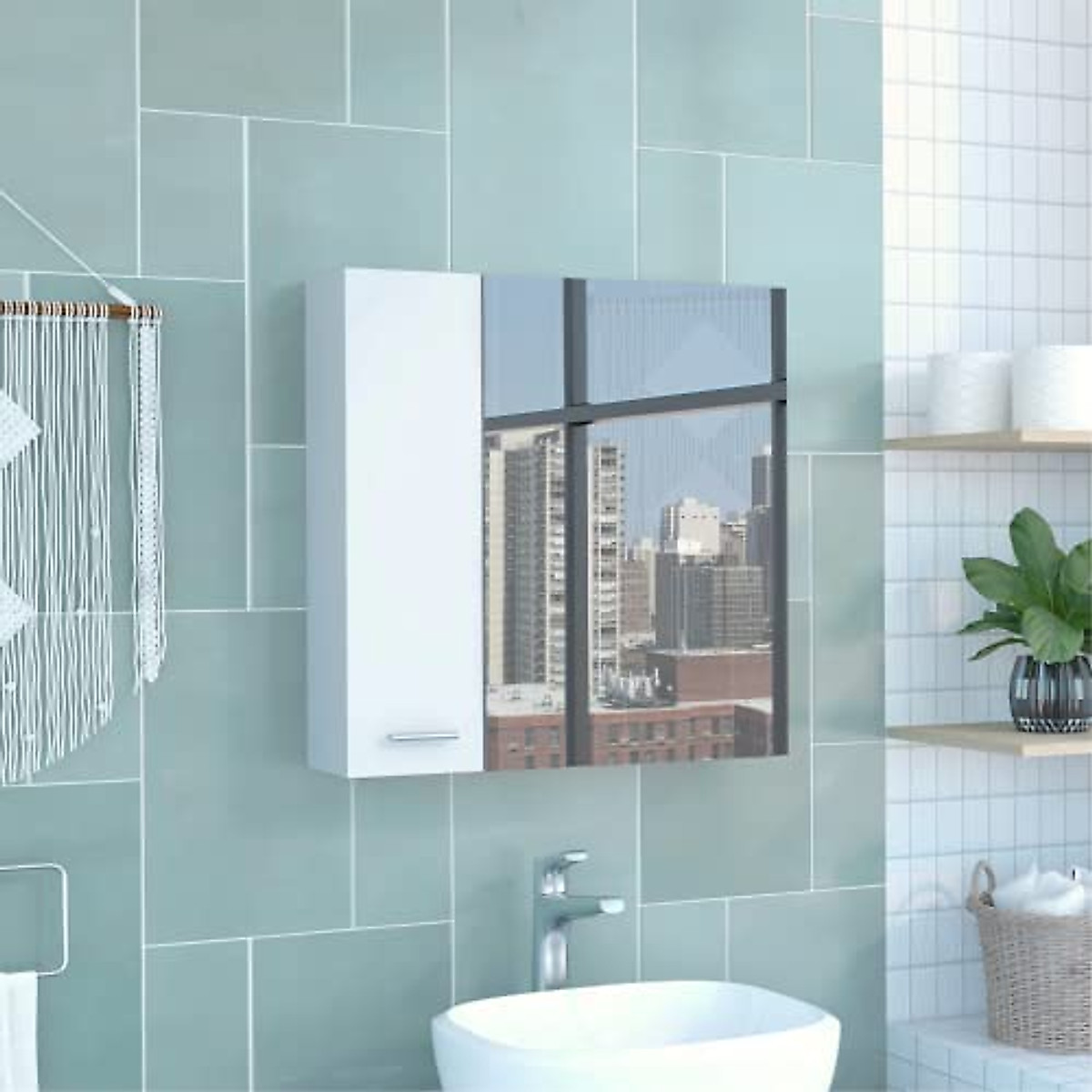 Depot E-Shop Harbor Medicine Cabinet, Mirror Four Internal Shelves, One-Door Cabinet-White, for Bathroom