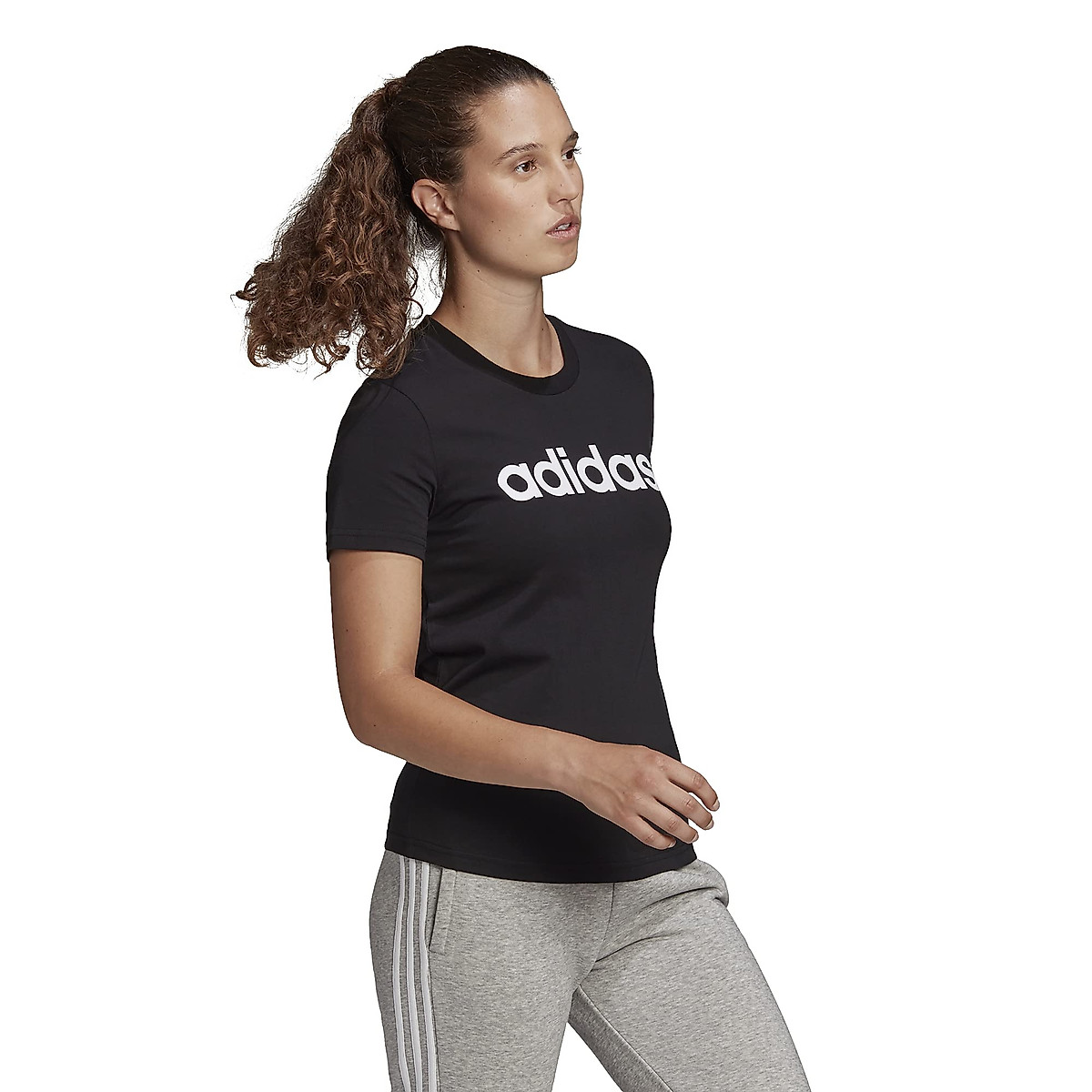 adidas womens Linear T-Shirt Black/White Small