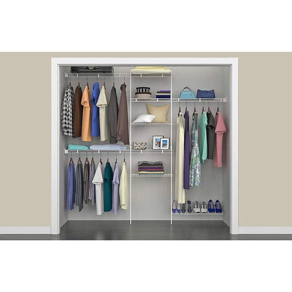 ClosetMaid 1608 Closet Organizer Kit with Shoe Shelf, 5-Foot to 8-Foot, White