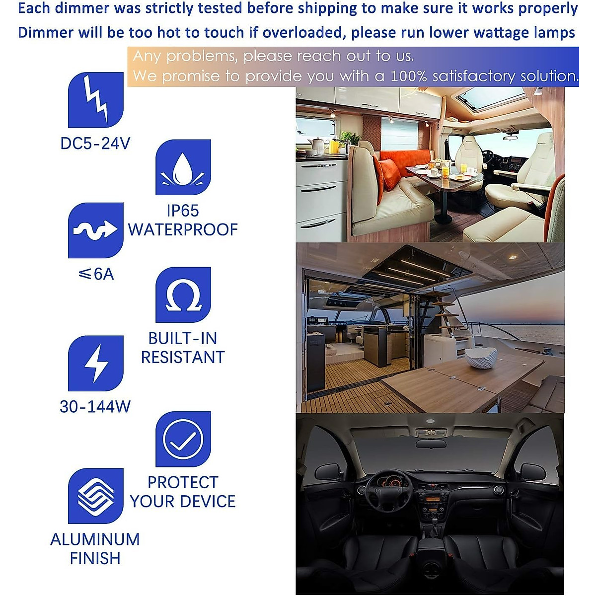 ALOVECO 12 Volt DC Dimmer Switch PWM for LED RV Lights Interior, 5-24 Volts LED Ceiling Dome Lights Dimmer and Switch for Camper, Recreational Vehicle, Halogen, Auto, Truck, Marine and Strip Lighting