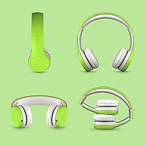 LilGadgets Connect+ Kids Headphones Wired with Microphone, Volume Limiting for Safe Listening, Adjustable Headband, Cushioned Earpads for Comfort, School Headphones for Kids, Green