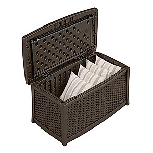 Suncast 30 Gallon Resin Outdoor Patio End Table Storage Box, Java