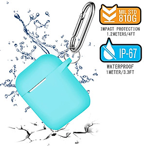 R-fun AirPods Case Cover, Soft Silicone Protective Cover with Keychain for Women Men Compatible with Apple AirPods 2nd 1st Generation Charging Case, Front LED Visible-Mint Green