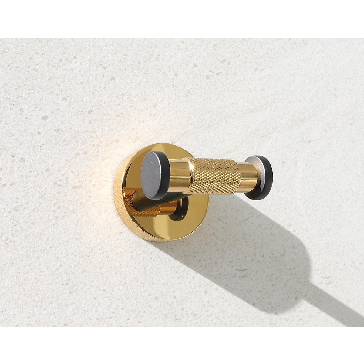 SENMY Designer Luxury Shiny Gold Knurled Matte Black PVD Finish, Solid Brass Construction, Double Towel Hook, Rustproof, Heavy Duty Door Hanger Robe Closet Corrosion-Proof Wall Mount Bathroom Kitchen