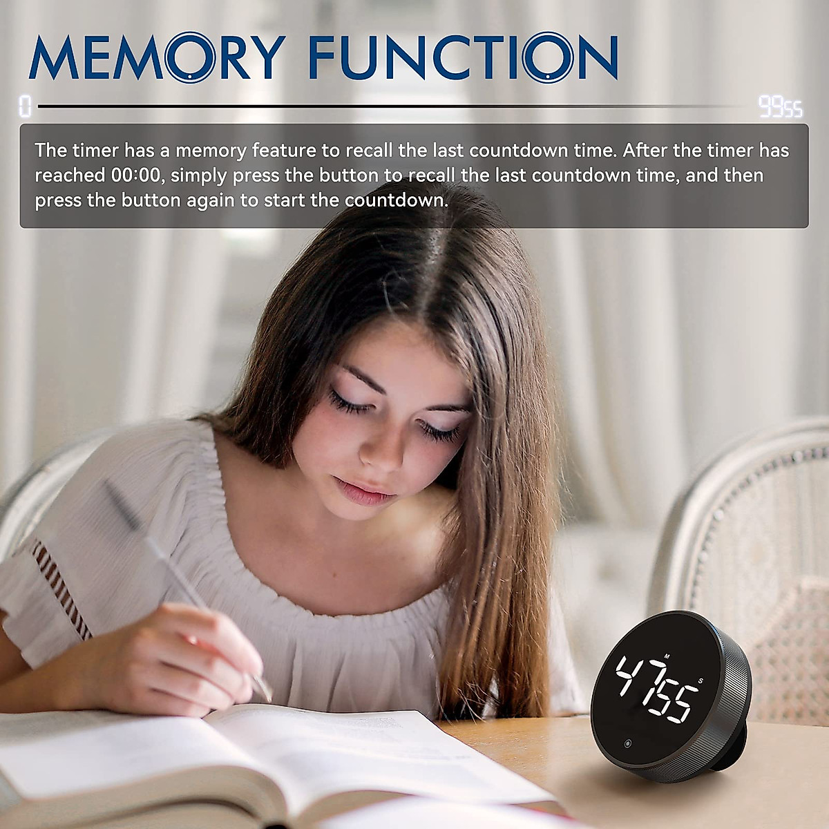 Digital Kitchen Timer, 3.8'' Large LED Display Countdown Countup Timer, Timer for Kids, Classroom Magnetic Timer, Adjustable Volume, Brightness, Easy for Cooking/Study/Office/Exercise (Ridged Knob)