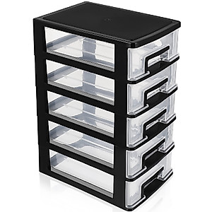 STOBAZA 5 Drawer Plastic Storage Drawer Unit, Plastic Drawers Organizer, Clear Storage Drawers, Small Makeup Containers Office Stationery Organizer Storage Bins with Drawers - 8.3 x 6 x 12.4 inch