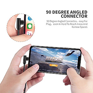 [3 Pack] Right Angle Charging Cable Nylon Braided 90 Degree Elbow for Game Video Watch Compatible with iPhone Xs Max/XS/XR/7/7Plus/X/8/8Plus/6S/6S Plus/SE (3ft, Black White)