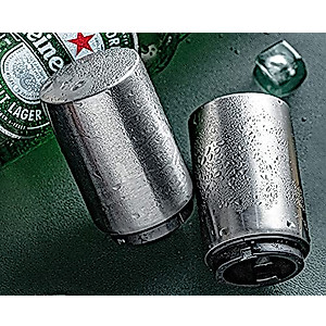 Automatic Beer Bottle Opener, Push Down and Pop Off Bottle Opener, Glass Soda Bottle Opener, No Damage to Bottle Cap with Magnet (Silver)