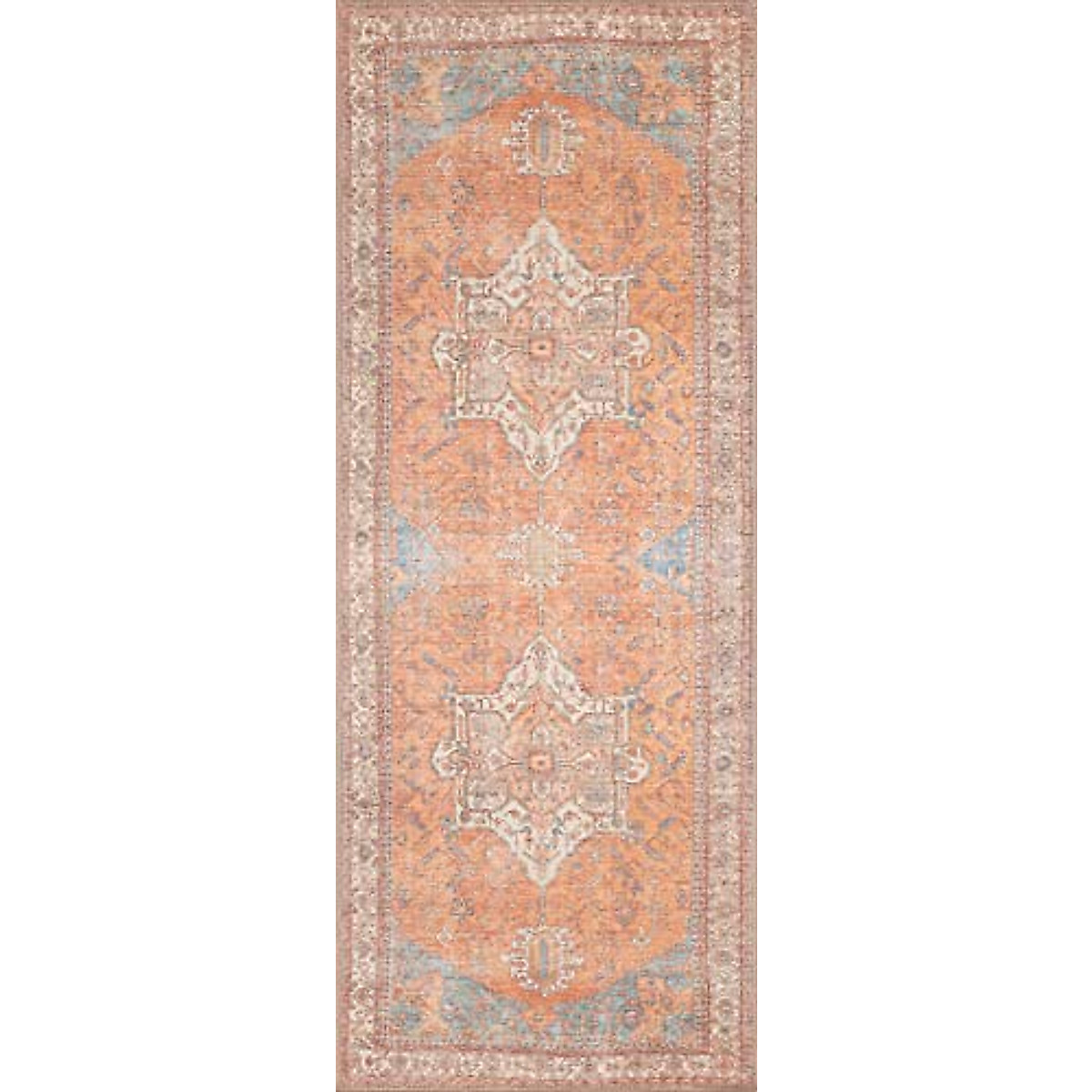 GLN Rugs Traditional Collection - Machine Washable Area Rug, Traditional Washable Rug, Non Slip Washable Rug, Low Pile Chenille Living Room Rug, Bedroom Rug, Kitchen Rug (2'6"x7' Burnt Orange Rug)