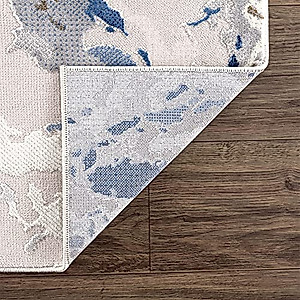 Abani Transitional Rugs Grey & Blue Swirl 5'3"x7'6" (5x8) Area Rug - Abstract Marble Watercolor No-Shed Premium Dining Room Rug
