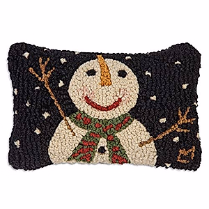 Chandler 4 Corners Artist-Designed Happy Snowman Hand-Hooked Wool Decorative Petite Throw Pillow (8” x 12”)