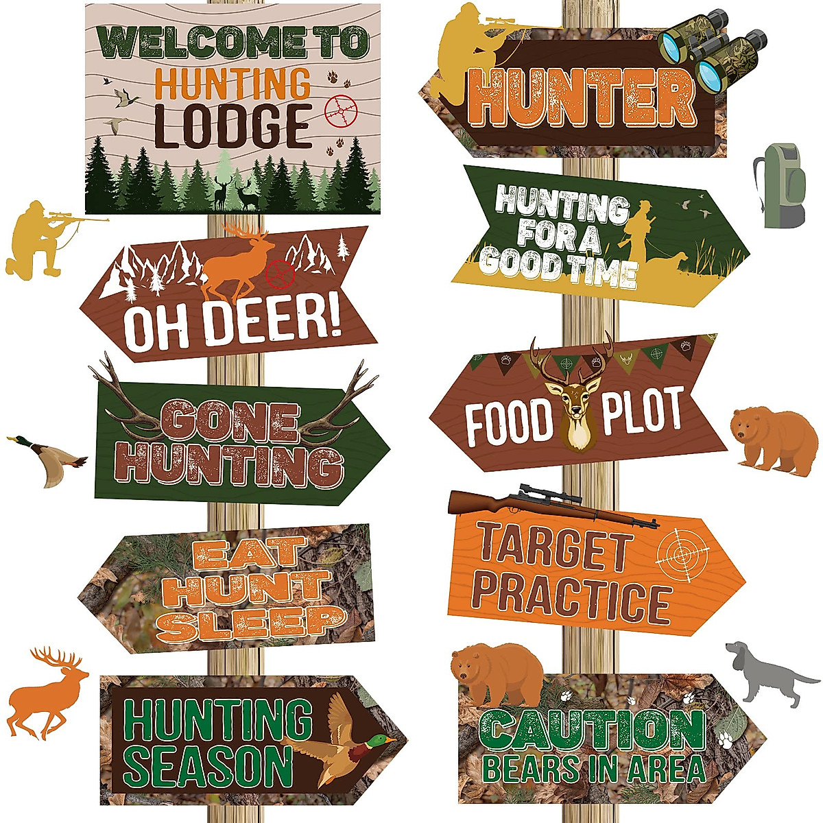 20 Pieces Hunting Party Sign Gone Hunting Party Themed Directional Sign Deer Hunting Camo Cutouts Welcome Yard Sign for Birthday Party Supplies Photo Props Backdrop Decoration