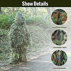 Slendor 6 in 1 Ghillie Suit, 3D Camouflage Hunting Apparel Camo Hunting Clothes, Bushman Costume Including Jacket, Pants, Hood, Carry Bag, Suitable for Kids, Hunters, Paintball