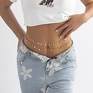 Urieo Boho Rhinestone Beads Waist Chain Bead Butterfly Gold Crystal Belly Chains Beaded Layered Adjustable Bikini Beach Body Jewelry Accessories for Women(Pack of 2)