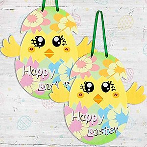 Jetec 2 Pieces Happy Easter Door Decorations Cute Easter Door Wall Hanger Egg Door Hanging Welcome Sign Chicks in Eggs Hanging Decor for Indoor Outdoor Easter Decor