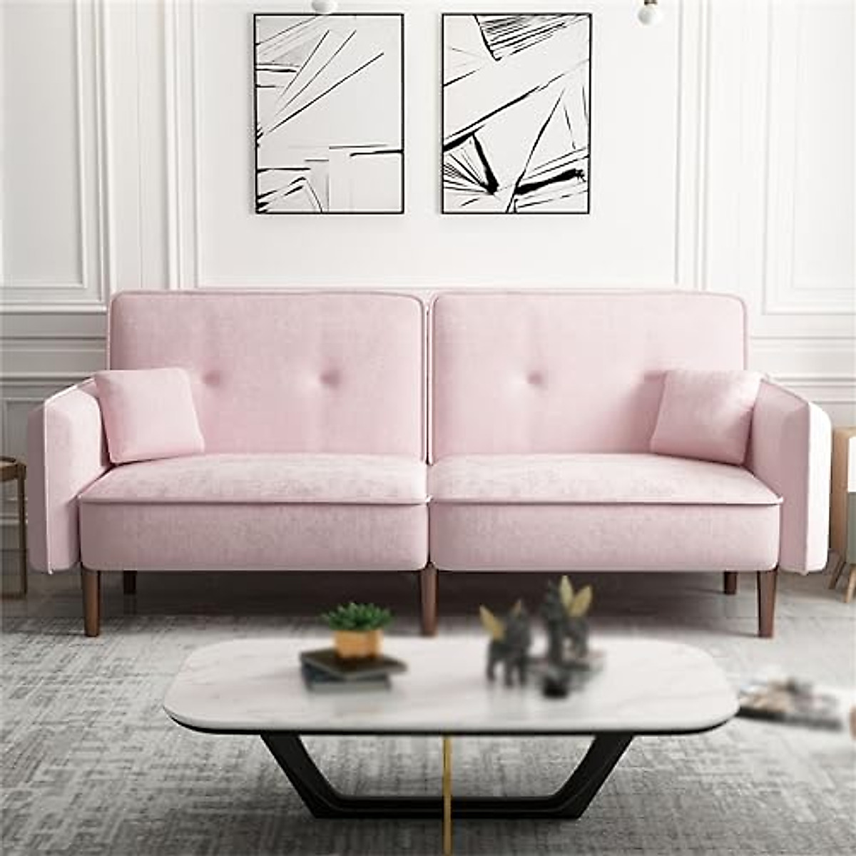 ZSEDP Velvet Sofa Couch Bed with Armrests and 2 Pillows for Living Room and Bedroom
