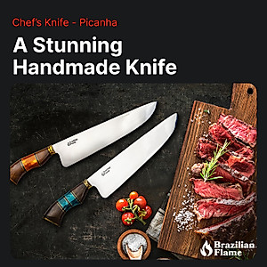 Brazilian Flame Chef Picanha 10-Inch Stainless Steel Knife with Resin and Wood Handle - Premium Professional Meat Carving Knife for BBQ, Grill, and Kitchen Use