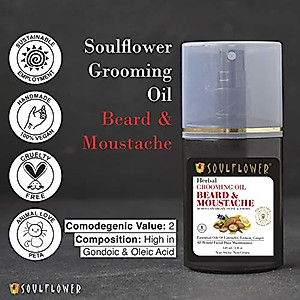 Soulflower Beard & Moustache Oil for Skin Nourishment & Hydration Enriched with Essential Oils of Geranium, Lavender & Lemon - 100% Pure, Vegan, Organic, Natural - 120ml / 4 fl oz