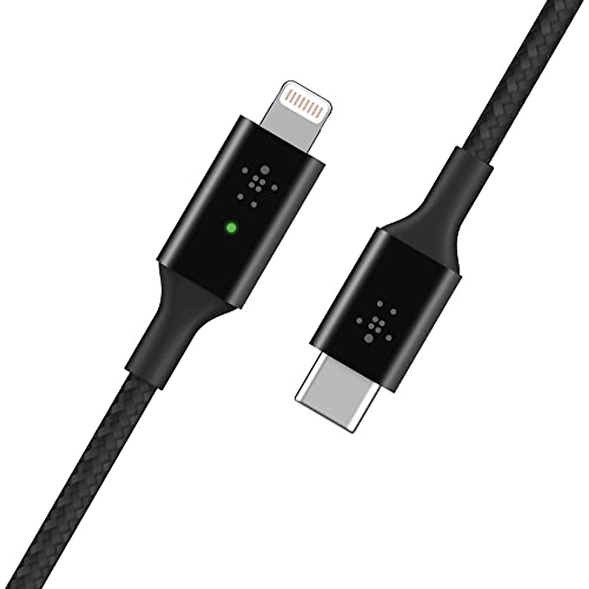 Belkin Smart LED Charging Cable USB-a to Lightning 4ft/1.2m (See Your Charging Status at a Glance) Fast Charge Ready for Latest iPhones, AirPods and iPad, MFi-Certified, Black (CAA006bt)