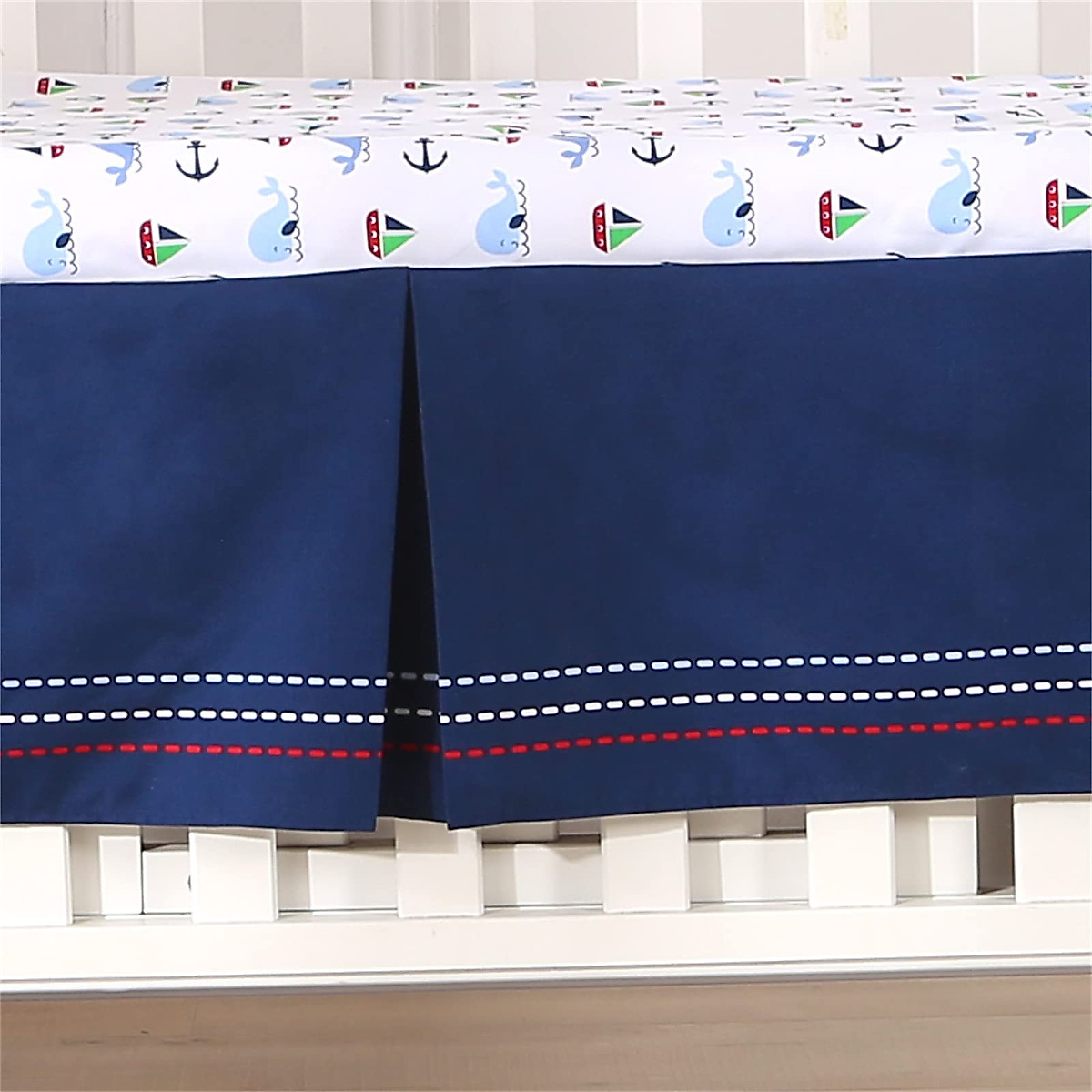 Wowelife Nautical Crib Bedding Sets 3 Piece Whale Crib Comforter Bed Set Sea Crib Bedding Set Nursery Bedding Set with Comforter,Skirt and Fitted Sheet