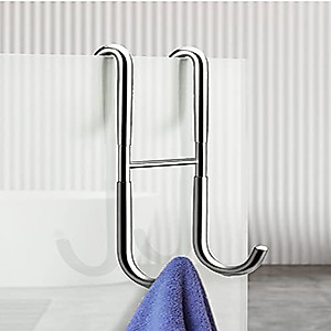Maxfacilis Shower Door Hooks 2 Packs 304 Stainless Steel, Two Side Bathroom Frameless Door Hooks, for Robe, Towel, Squeegee, Loofah, Bathing Suits, Shaver-Silver（Two Side）