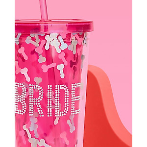 xo, Fetti Pink Confetti Bride Rhinestone Plastic Tumbler - 24 oz | Bachelorette Party, Bride to Be Gift, Bridal Shower Supplies, Engagement