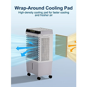 Landeagle Swamp Cooler, 1800CFM Evaporative Cooler with 5.3-Gal Water Tank, Cooling Fan with 3 Speeds, Remote Control, 12H Timer, Evaporative Air Cooler for Indoor Room Bedroom Use