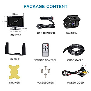 RV Backup Camera System, 7 inch 1080P HD Monitor Vehicle Backup Camera, Waterproof Rear View Camera with Night Vision 18 IR LED Reverse Truck Wired Back Up Camera for Cars/Trailer/Van/Jeep/SUV