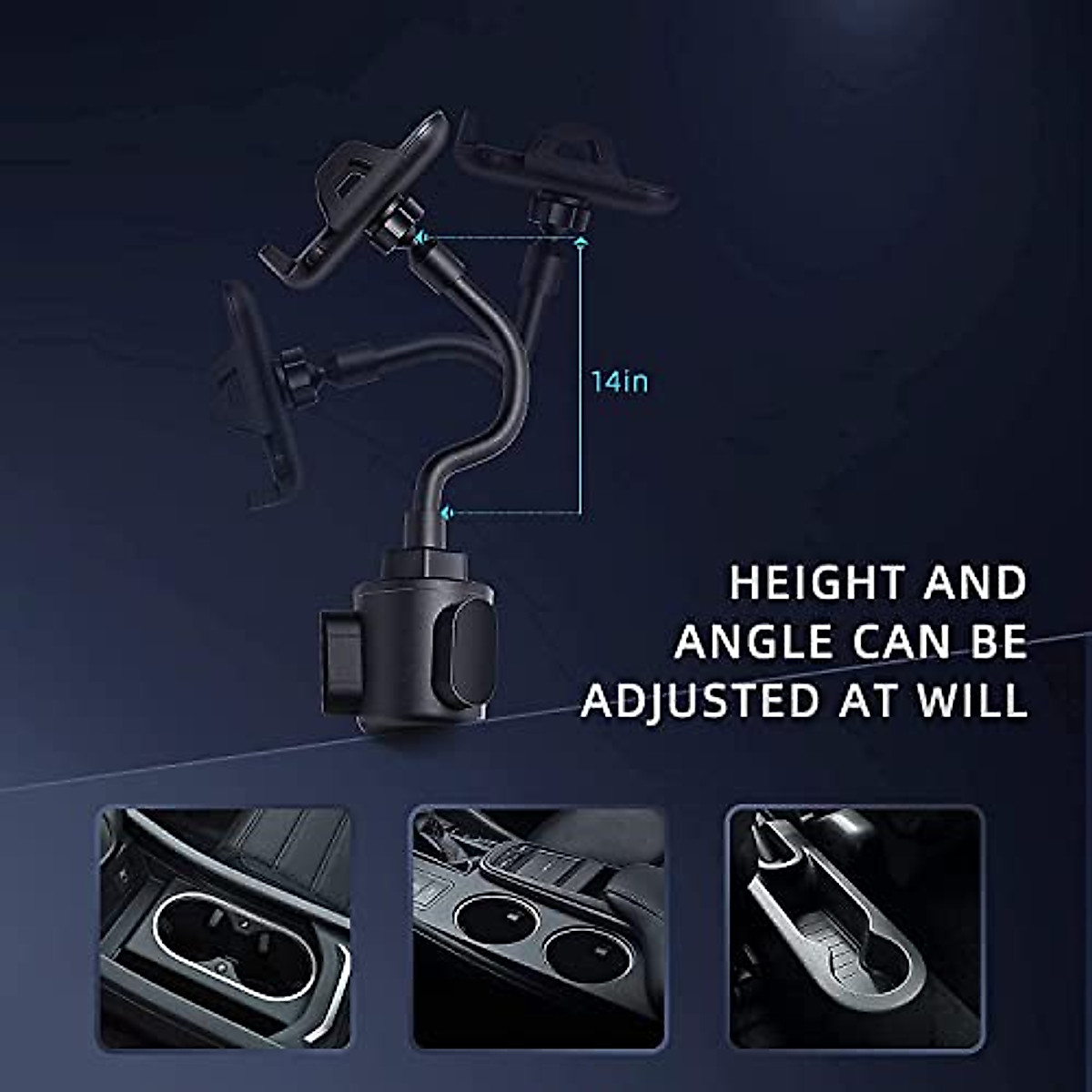 Cup Phone Holder for Car, Car Cup Holder Phone Mount with 360° Rotation Adjustable Long Gooseneck, Car Phone Holder Mount for All Smartphones Cup Holder Phone Holder