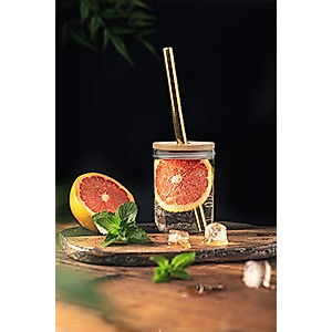 Mason Jar Lids with Straw Hole, ECO Reusable Bamboo Mason Jar Lids for Wide Mouth Mason Jar with 2 Reusable Stainless Steel Straw - 2 LIDS &Golden Straw