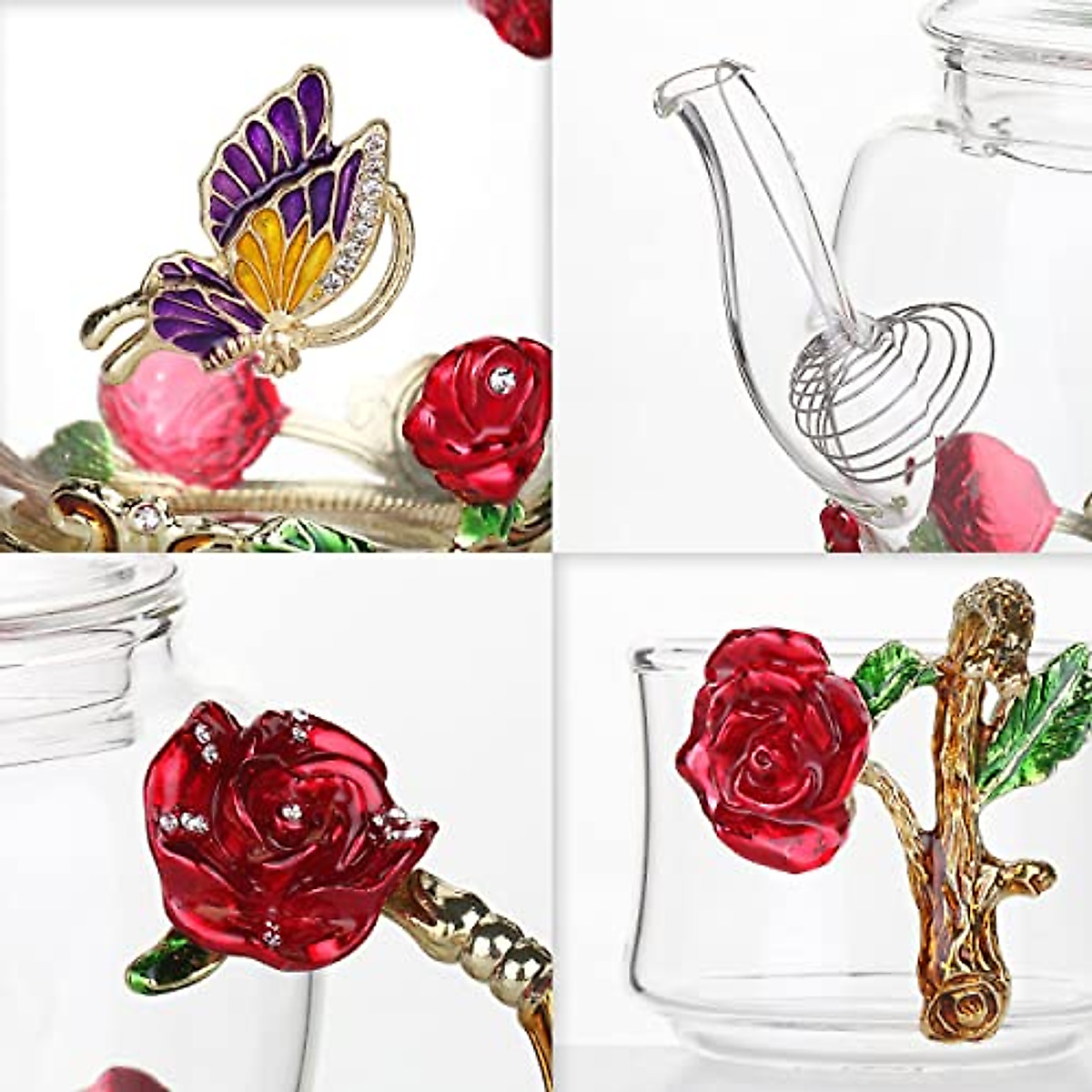 BTaT- Small Glass Tea Set, 2 Fancy Cups, Tea Pot Glass, Tea Kettle Set, Tea Pot, Glass Teapot, Tea Set for Adults, Glass Tea Kettle, Glass Tea Cup, Pretty Tea Cup, Teapot, Fancy Tea Cup, Fancy Tea Set